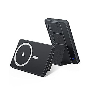 Fokimdo Magnetic Wireless Power Bank, Ultra-Thin 5000mAh Portable Charger Power Bank with Foldable Stand, Mag-Safe Battery Pack 5V/3A USB-C Output Input for iPhone 14/13/12 Series