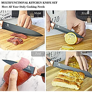 ZHUJIABAO Black Kitchen Knife Block Set with Acrylic Stand 6PCS Professional Stainless Steel Chef Knife Set with Nonstick Coating and Ultra Sharp Edge Cutlery Knife Block Set as Gift for Man and Woman