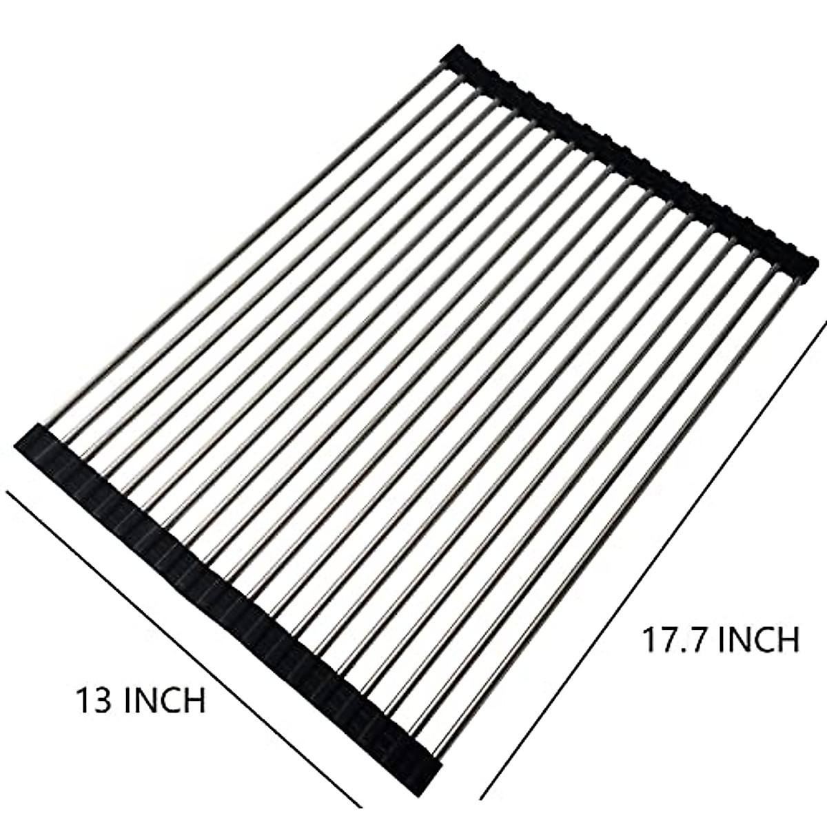 Roll Up Dish Drying Rack Over The Sink Dish Drying Rack Portable Stainless Steel Rolling Rack Kitchen Rolling Dish Drainer Sink Rack Mat Dish Racks for Kitchen Sink Counter (17.7" L x 13" W, Black)
