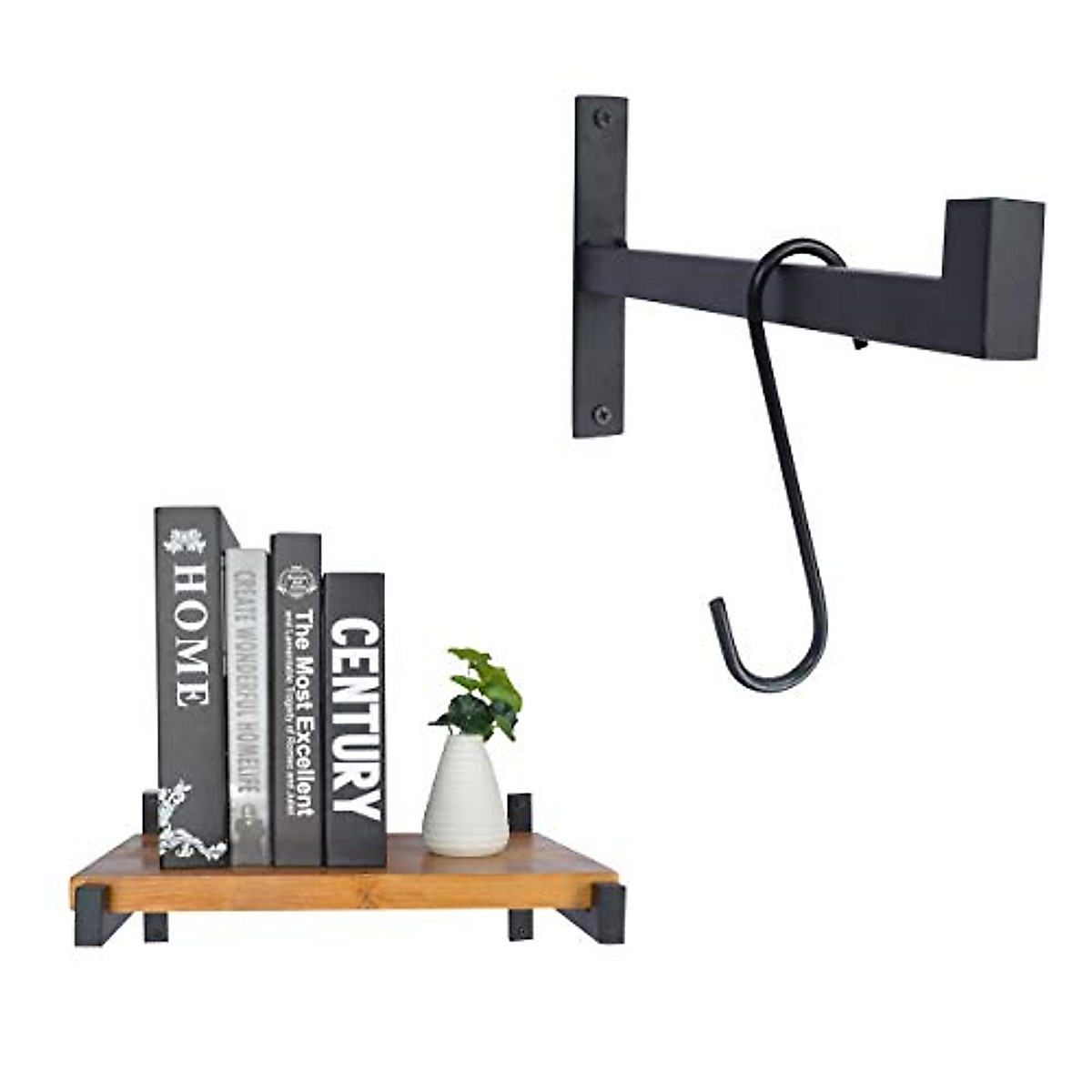 OVOV 2 Pcs Steel Heavy Duty Shelf Brackets Wall Mounted Industrial Metal Shelf Supports Matte Black 12 Inches