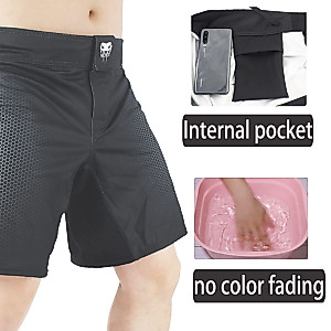 SOTF Boxing Shorts for Men Training Fight Shorts Men MMA BJJ Shorts No Gi with Pocket Black M Waist 33-34.6 inch