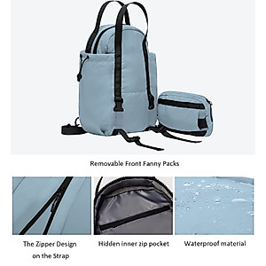 Wjustforu Hiking Backpack with Multiple Pockets for Men Women Lightweight Water-Resistant Travel Essentials Perfect for Camping Biking Yoga Mini Backpack Fanny Bag Set Grey Blue