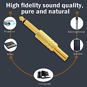 PNGKNYOCN 1/4" TS 6.35mm Mono Gold-Plated Male Plug with Spring Stereo Audio Soldering Adapter for Guitar/Speaker/Microphone Cable(2-Pack