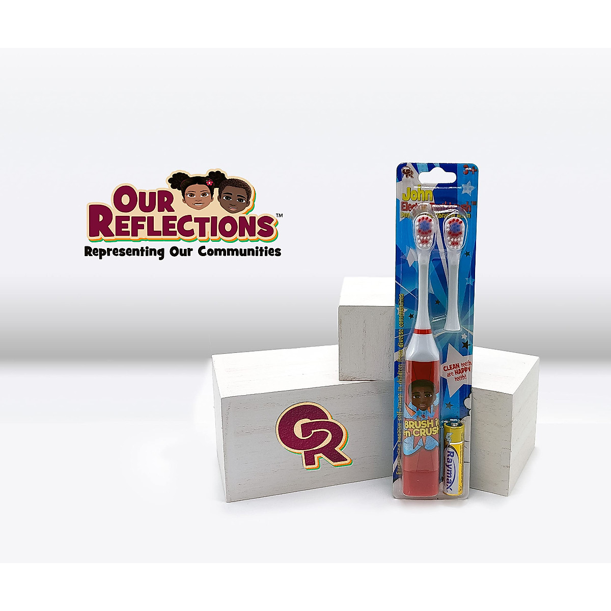 OUR REFLECTIONS Kids Battery Powered, 2 Toothbrush Heads, Soft Bristles, Ages 3 and up. (John Electric Toothbrush, Red)