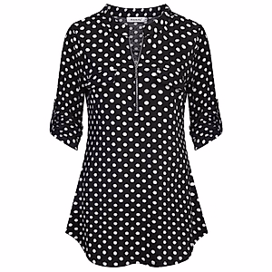 Ninedaily Black White Polka Dot Shirt, Blouses for Women Fashion 2024 Work Color Block Tops Layered Printed New Years Gift Christmas Spring Tee Romantic Dressy Tunics Slim Fit Pretty Size S