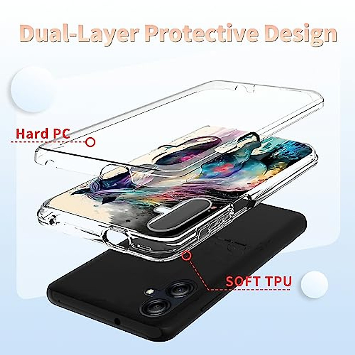 BWEGRHE for Samsung Galaxy A04 4G Clear Case with Art Horse Pattern Designed, Transparent Dual Layer Soft TPU Bumper + Hard PC Shockproof Protective Phone Case for Galaxy A04 4G