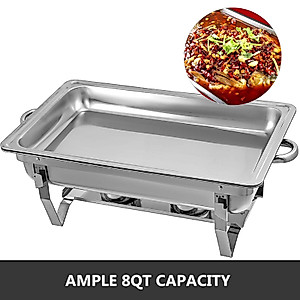 VEVOR 8 Quart Stainless Steel Complete Rectangular Chafers for Catering Buffet Warmer Set with Folding Frame, 4 Packs, Sliver…