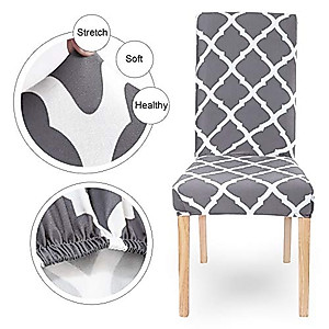 SearchI Dining Room Chair Covers Set of 6, Stretch Spandex Kitchen Chair Slipcovers Removable Washable Geometric Parsons Chair Covers Protector for Dining Room, Hotel, Ceremony (Gray+White)