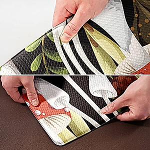 FNLNDO Mushroom Kitchen Rugs and Mats Green Mushroom Kitchen Decor Anti Fatigue Kitchen Floor Mat Set of 2 Non-Skid Washable Kitchen Runner Rug for Kitchen Sink Laundry (Green, 17.5"x29.5"+17.5"x47")