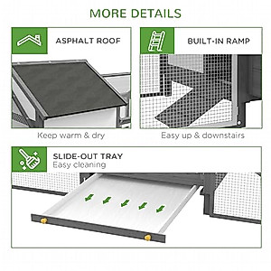 PawHut 100" Chicken Coop Wooden Chicken House Large Rabbit Hutch Poultry Cage Hen Pen Backyard with Double Run, Nesting Box