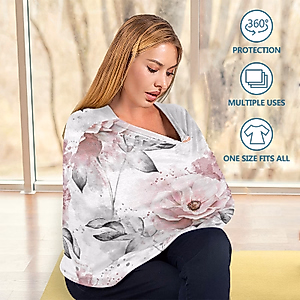 Nursing Cover Breastfeeding Scarf Pink Flowers Roses and Leaves on White(1) Baby Car Seat Covers Soft Breathable Infant Carseat Canopy Stroller Cover for Boys Girls