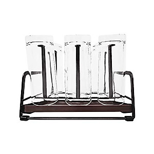 YEAVS Cup Drying Rack with Drain Tray, Bottle Drying Rack Stand with 6 Hooks, Mug Organizer, Brown