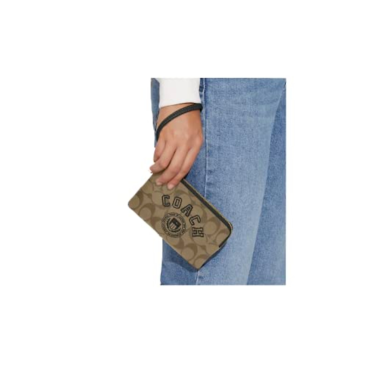 COACH Corner Zip Wristlet In Signature Canvas (IM/Khaki/Amazon Green)