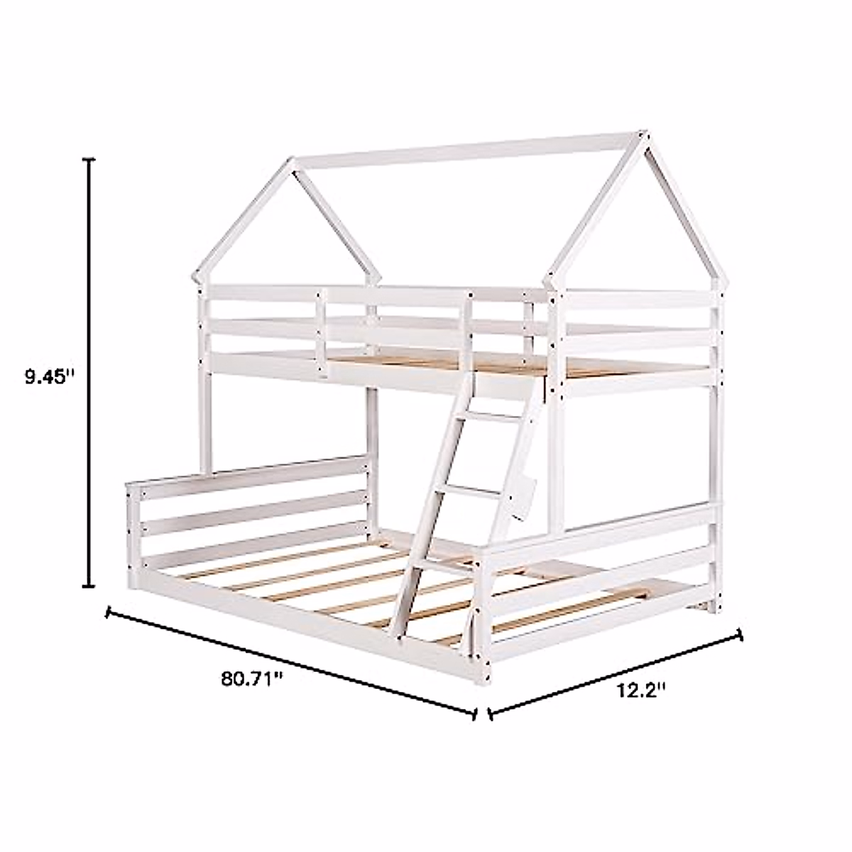Merax Wood Bunk Bed with Ladder Twin Over Full,Montessori Low Bunk Bed for Boys, Girls Space-Saving,No Box Spring Needed White