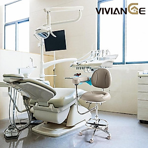 Viviange Ergonomic Dental Saddle Stool - Adjustable Rolling Dentist Chair with Back Support for Hygienists, Assistants - Medical Office & Salon Use -Grey