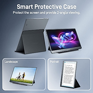 Lepow Portable Monitor, FHD 1080P 15.6" Portable Screen w/ 106% sRGB, USB-C, HDMI, Plug & Play, Speakers, 3 Display Modes, Smart Case, External Monitor for Laptop, Phone, PS5/4, Xbox, Switch
