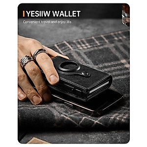 YESIIW Airtag Wallet, RFID Wallet for Men, Smart Apple Wallet with Airtag Holder ID Window Cash Slot Magnetic Closure Leather Trifold Pop up Card Wallet Holder(Black 8 Cards