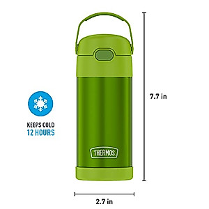 THERMOS FUNTAINER 12 Ounce Stainless Steel Vacuum Insulated Kids Straw Bottle, Lime