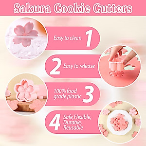 KALAIEN 6PCS Cherry Blossom Cookie Cutters Mold Sakura Cookie Stamps for Biscuit Pastry Accessories