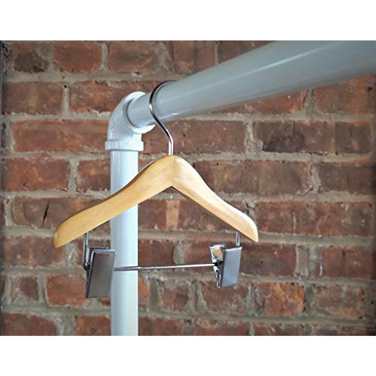 NAHANCO MINI6RC12 Deluxe Flat Wooden Pet, Doll Clothes, Accessory, Jewelry Hanger with Chrome Hook Ball end with Clips, 6", Natural (Pack of 12), Natural Finish