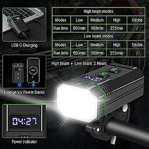 Satino L15 Bike Light for Night Riding Super Bright 1400 Lumen Rechargable USB Mountain Headlight- 10 LED, 8 Modes IP66 Waterproof Aluminum Alloy Road MTB Bicycle Front Rear Light Set