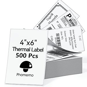 Phomemo 4x6 Thermal Direct Shipping Label, 4''x 6'' Fan-Fold Labels, Compatible with Rollo, MUNBYN, Zebra, Fargo Label Printer, 1 Pack of 500 Labels