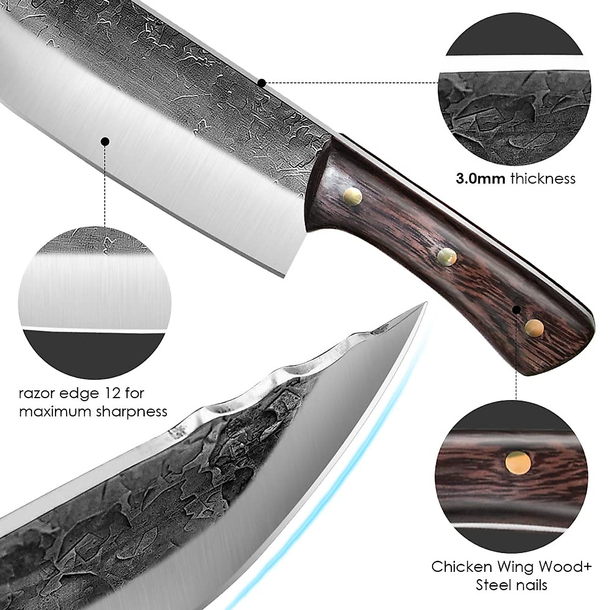 Full Tang Butcher Knife, 7.8 inch Handmade Forged Kitchen Chef Knife, High Carbon Clad Steel Butcher Cleaver,Meat Cleaver Knives Chinese Knife for Home, Kitchen (05 Model)