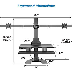 AVLT Triple 32" Monitor Electric Standing Desk Converter with Huge Keyboard Tray Extra Large 28"x 16" Spacious Tabletop Motorized Automatic Height Adjustable Sit to Stand Table Sturdy Small Footprint