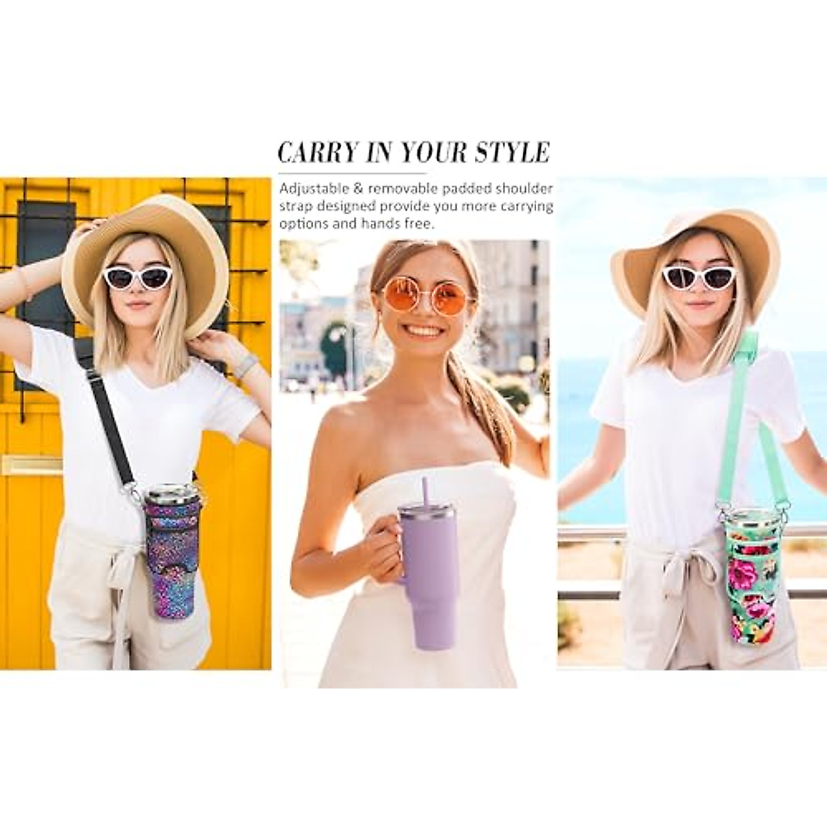 Fimibuke 40 oz Tumbler with Handle & Carrier Bag, Stainless Steel Insulated Cup with Lid & Straw & Purse Pouch Phone Pocket, Gym Water Bottle Cupholder Friendly Women Men Travel Mug with Sleeve Holder