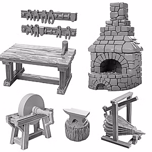 3DEGOS Smithy Tools Blacksmith Furniture Set DND Terrain 28mm for Dungeons and Dragons, D&D, Pathfinder, Warhammer 40k, RPG, Miniatures, Age of Sigmar, Tabletop, D and D, Dungeons and Dragons Gifts