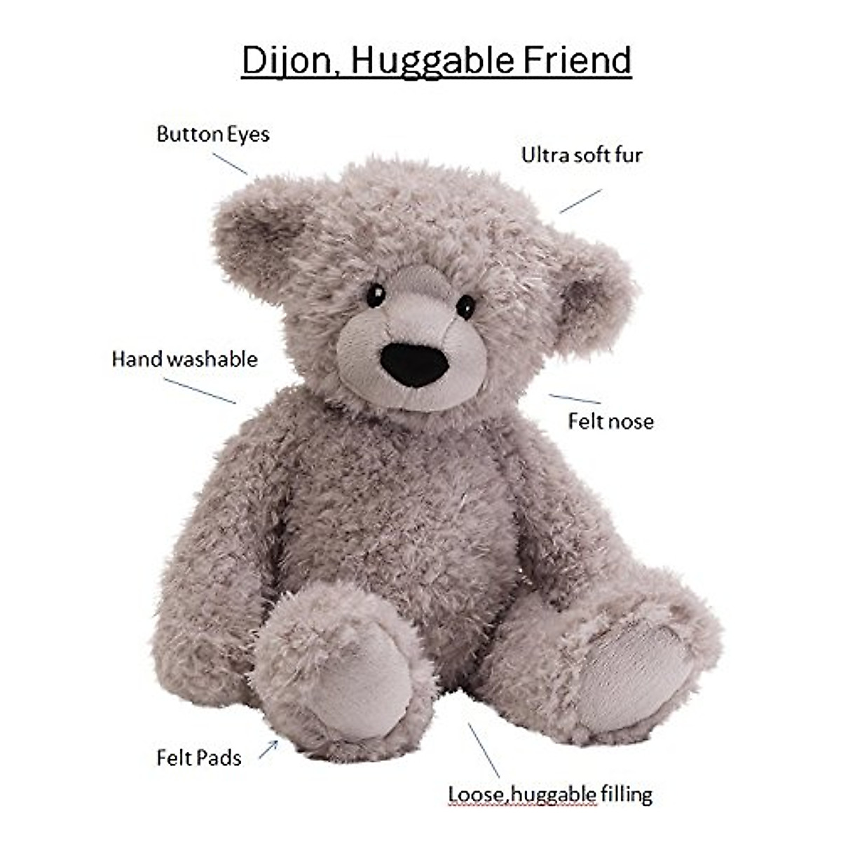 GUND Dijon Grey Teddy Bear 17 inch Plush Furry Stuffed Animal
