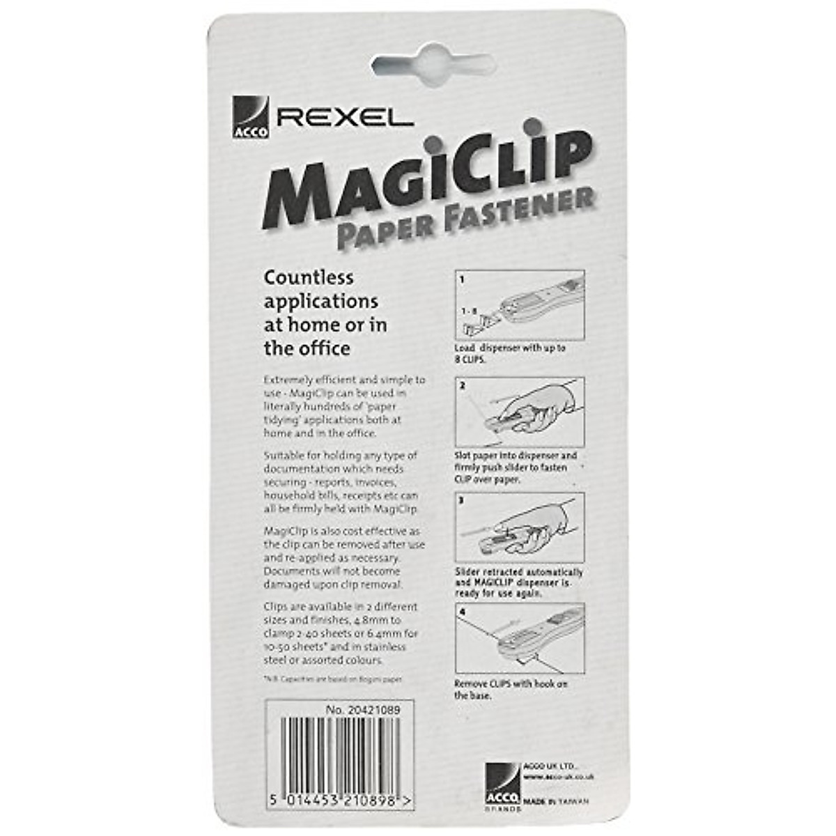 Rexel Magiclip Paper Fastening Device Assorted Colours (50 Max Sheet Capacity)
