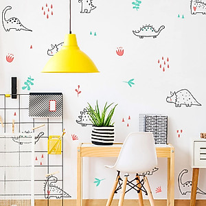 Maydahui Cute Black Dinosaur Wall Sticker Minimalist Dino Animal Plant Wall Decals(50x50 Inch) Peel & Stick Removable Decals for Girls Boys Bedroom Playroom Nursery Décor