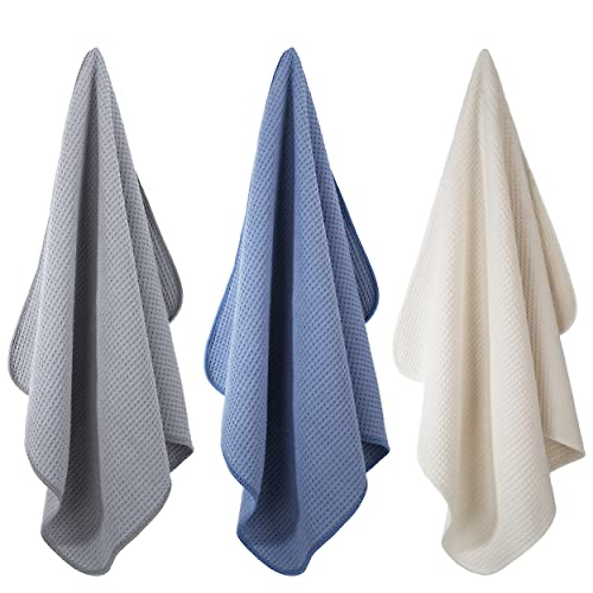 POLYTE Premium Microfiber Kitchen Dish Hand Towel Waffle Weave 12 Pack (16x28 in, Dark Blue, Gray, Off White)