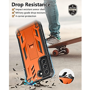 SOiOS for Samsung Galaxy S22 Protective Case: Military Grade Drop Proof Protection Mobile Phone Cover with Kickstand | Rugged Shockproof TPU Matte Textured Sturdy Phone Bumper (Orange)