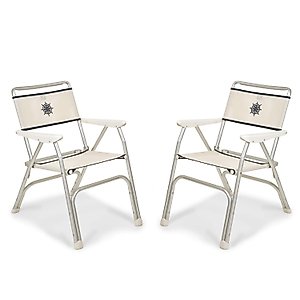FORMA MARINE Boat Chairs White Vinyl MESH Deck Folding Marine Aluminum Furniture Set of 2 M100PW