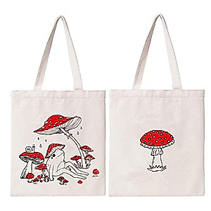 MOSITU Cute Mushroom Tote Bag Vintage Aesthetics Tote Bag for Women Gift Cotton Canvas Bag Tote Handbag Shopping Shoulder Bag Beach Bag Reusable Grocery Bag
