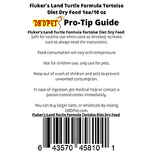 Fluker's Tortoise Diet Large Pellet Food 10oz - Includes Attached DBDPet Pro-Tip Guide