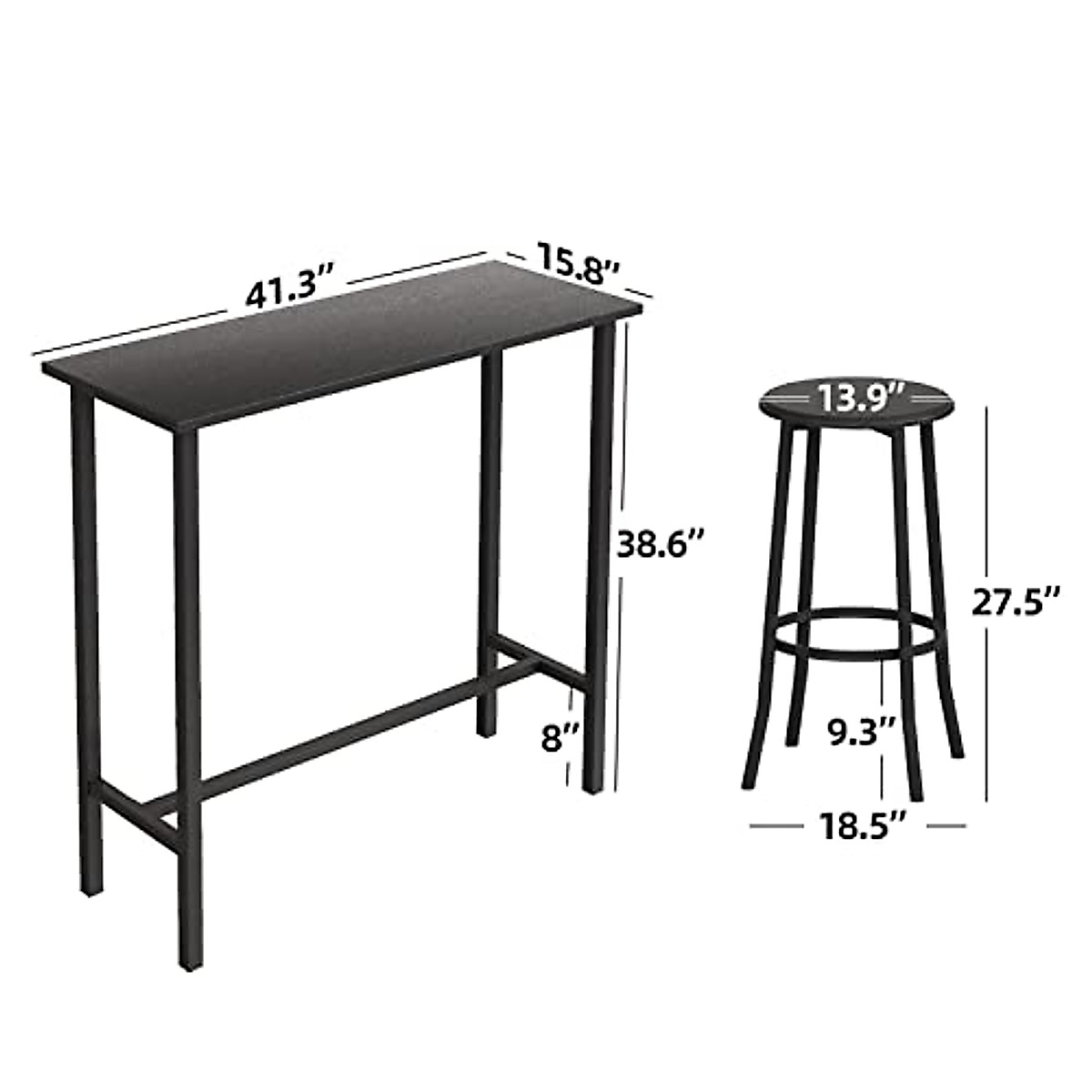 IDEALHOUSE Bar Table and Chairs Set, Bar Table with 2 Bar Stools, Sturdy Metal Frame, Dining Table Set, Bar Table Set with 2 Chairs for Kitchen Dining Room Coffee Party Room