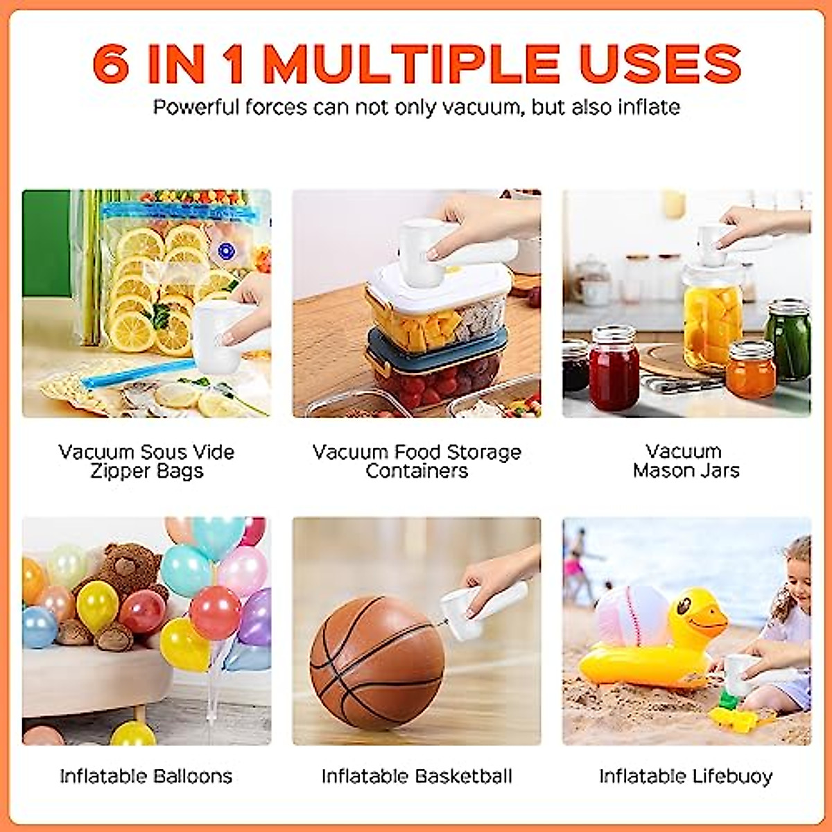 WOEHOL Electric Mason Jar Vacuum Sealer, Cordless Mason Jar Sealer Vacuum Kit for Wide Mouth & Regular Mouth Mason Jar, Vacuum Sealer Bags and Vacuum Seal Containers.