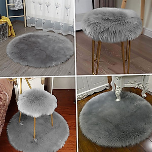 Eanpet Faux Fur Rug Sheepskin Chair Cushion Pad with Snap 18 x 18 Round Seat Cover Fluffy Chair Pillow Soft Circle Rug Carpet Area Rug for Bedroom,Living Room,Grey