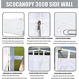 SCOCANOPY SideWall for 10x10 Canopy Frame, 3 Pack SunWall with 1 Pack Canopy Door,White