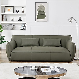 Ashcroft Furniture Co Prairie Upholstered Mid-Century Leather Sofa in Olive Green