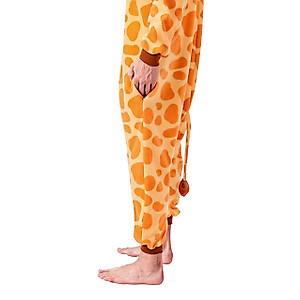 Spooktacular Creations Unisex Adult Giraffe Jumpsuit Pajama Plush Giraffe Costume with Hat and Tail for Dress Up Party Role Playing Themed Parties Halloween Costume (Medium) Yellow