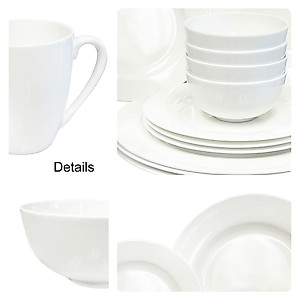 Bone China 20 Piece Dinnerware Set, Service for 4, White, Microwave Safe, Chip Resistant, Translucent, Elegant giftware, Dish set, For, Essential Home, Formal and Everyday Living, Kitchen set, display