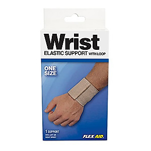 Flex Aid Wrist Support Wrap- Elastic Support with Loop- Wrist Brace for Carpal Tunnel, Arthritis, Tendonitis, Exercise, Weight Lifting, Calisthenics and More- One Size