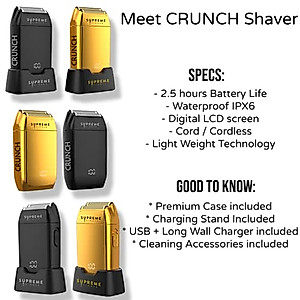 Foil Shaver by SUPREME TRIMMER - STF602 (150 Min Runtime) Wet/Dry Pro Barber Electric Razor Bald Head - Gold Crunch