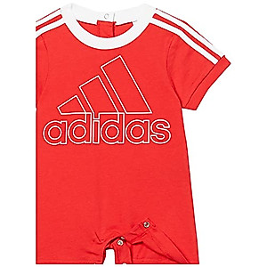 adidas baby boys Short Sleeve 3- Stripe Shortie Rompers, Vivid Red, 3 Months US