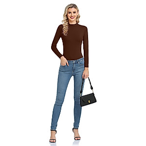 Women Thermal Shirt Fleece Lined Long Sleeve Soft Stretchy Mock Neck Tee Tops Coffee Small