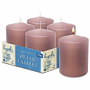 Hyoola Mauve Pink Pillar Candles 2x3 Inch - 4 Pack Unscented Pillar Candles Bulk - European Made